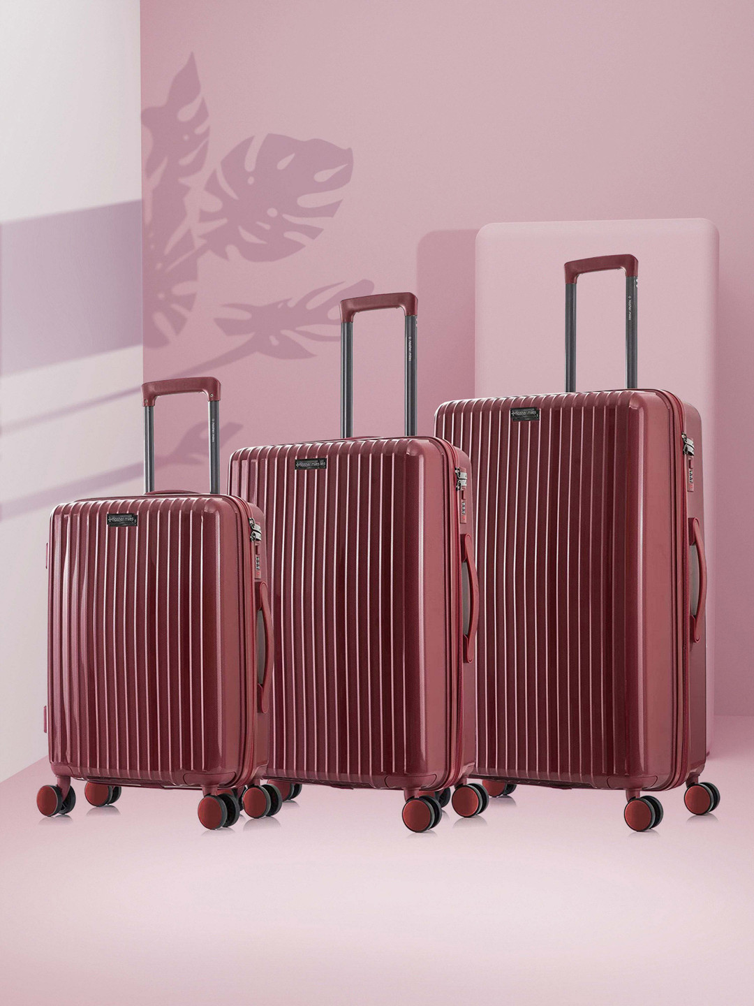 Buy Nasher Miles Auroville Set Of 3 Maroon Trolley Bags - Trolley Bag ...
