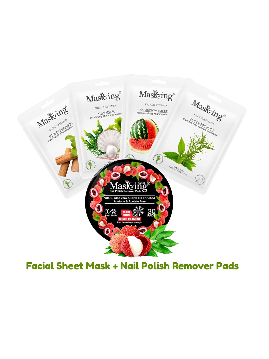 Buy MasKing Set Of 4 Bamboo Facial Sheet Masks 20g Each With Litchi ...