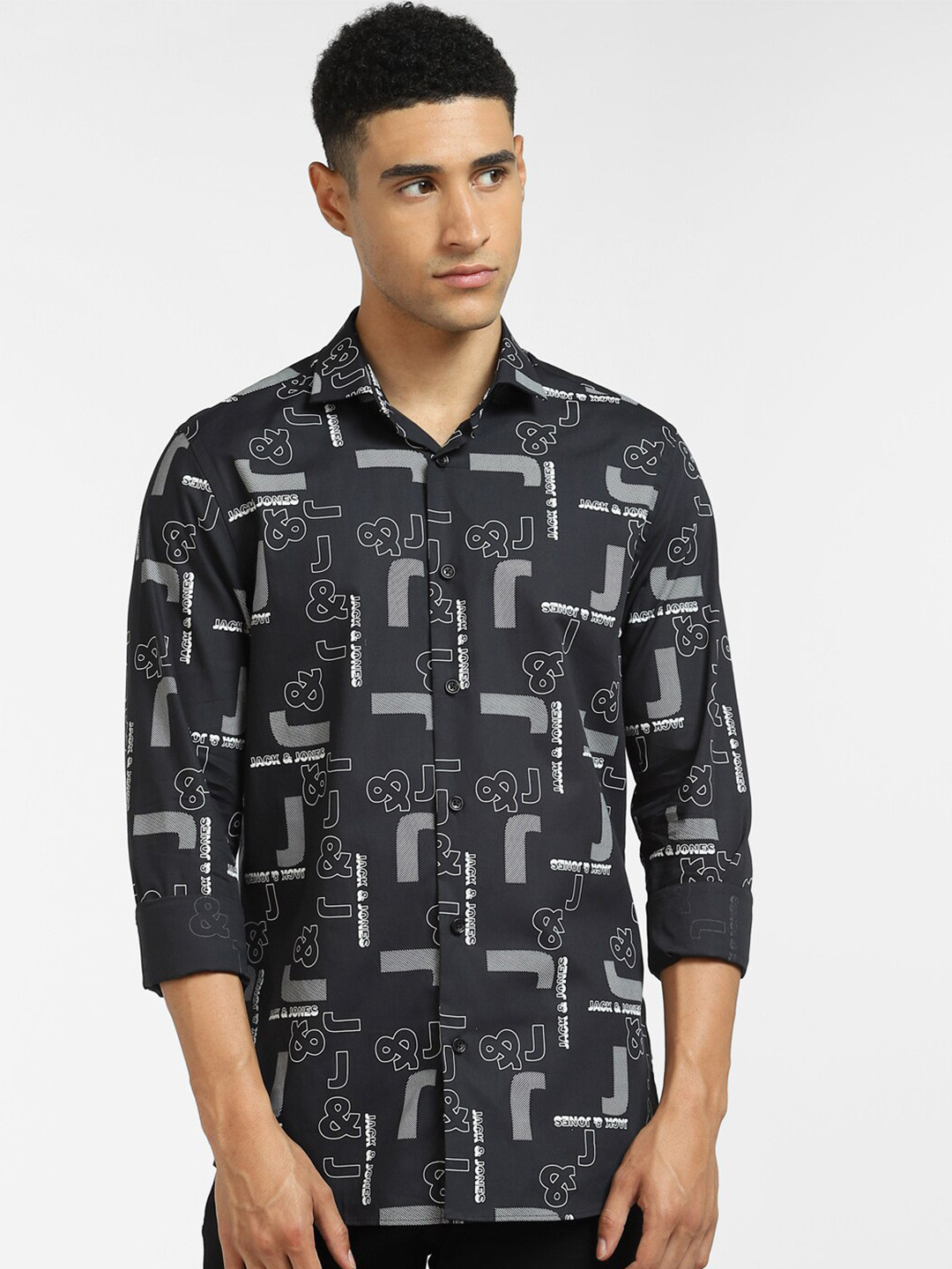 Buy Jack & Jones Men Black Printed Casual Shirt - Shirts for Men ...