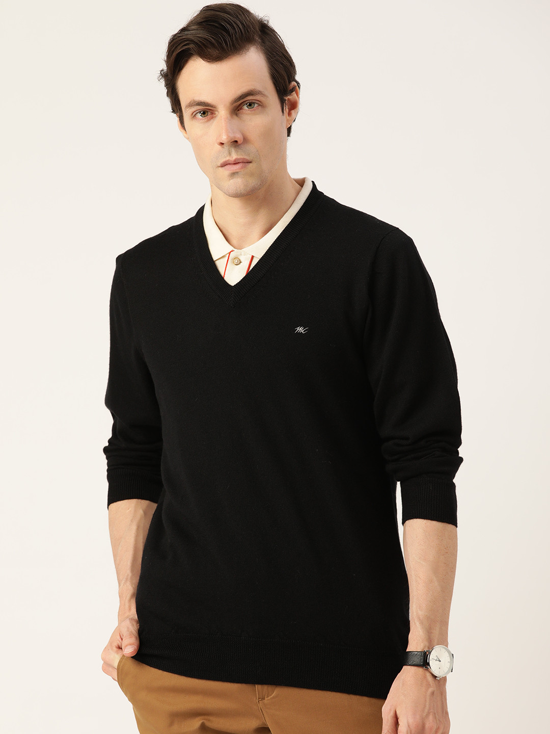 Buy Monte Carlo Men Pure Wool Solid Black Pullover - Sweaters for Men ...