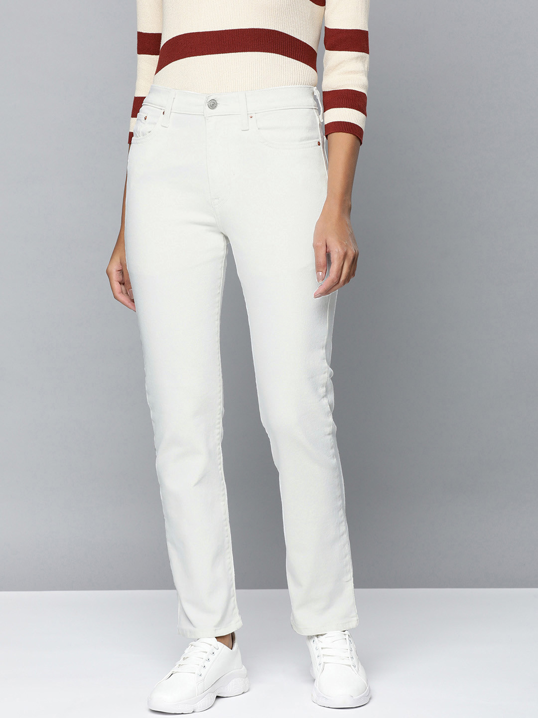 Buy Levis Women White Straight Fit High Rise Stretchable Jeans - Jeans ...