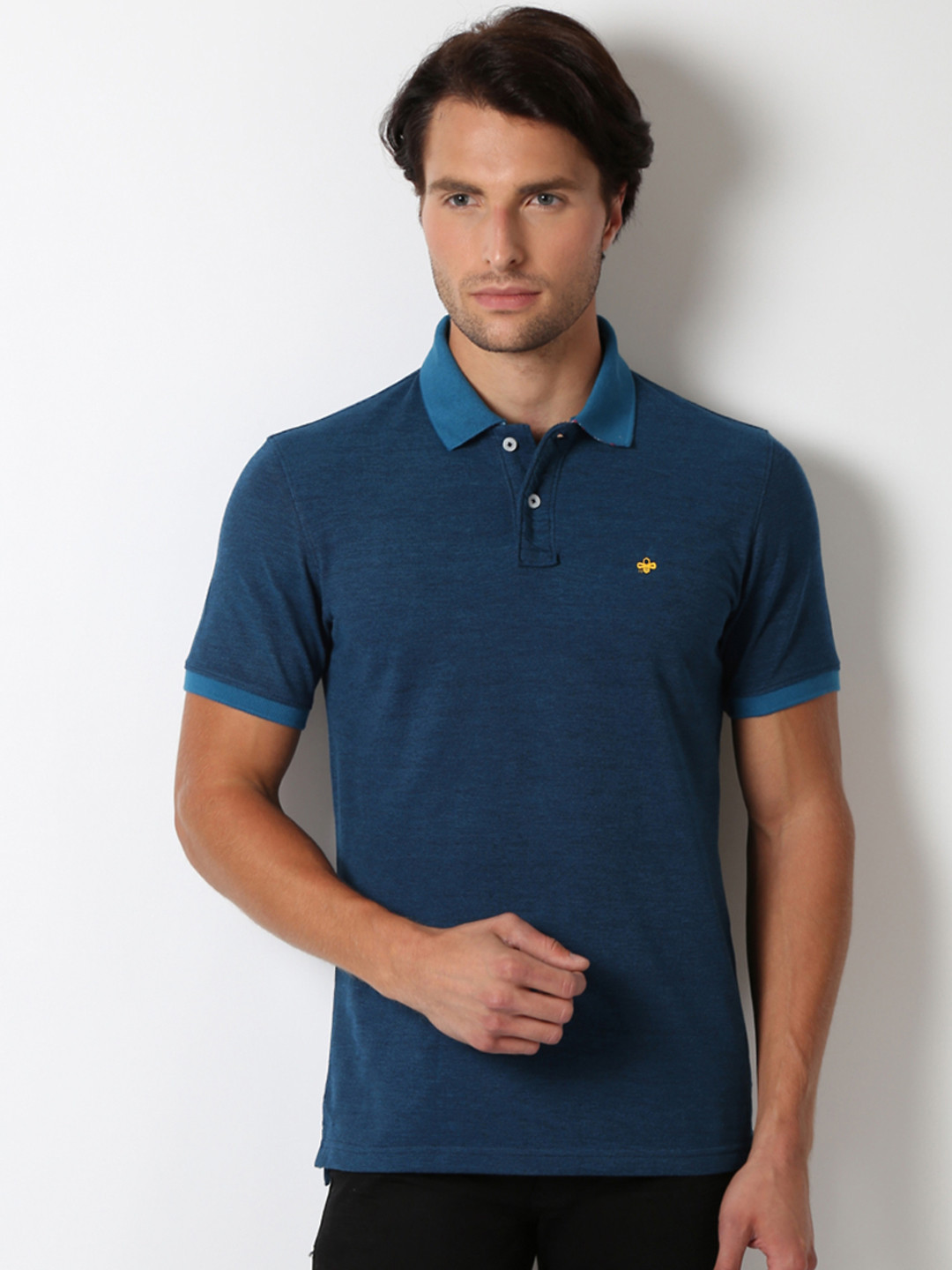 Buy Peter England Men Blue Solid Polo Collar Slim Fit T Shirt - Tshirts ...
