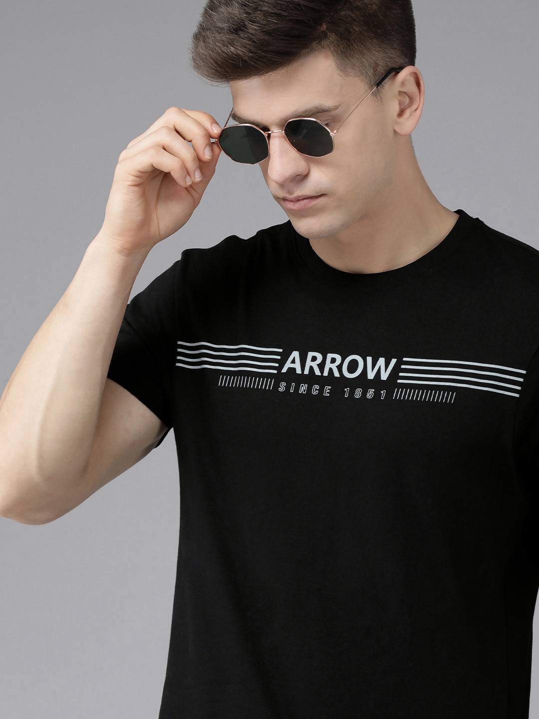 Buy Arrow Men Black Brand Logo Pure Cotton T Shirt - Tshirts for Men ...