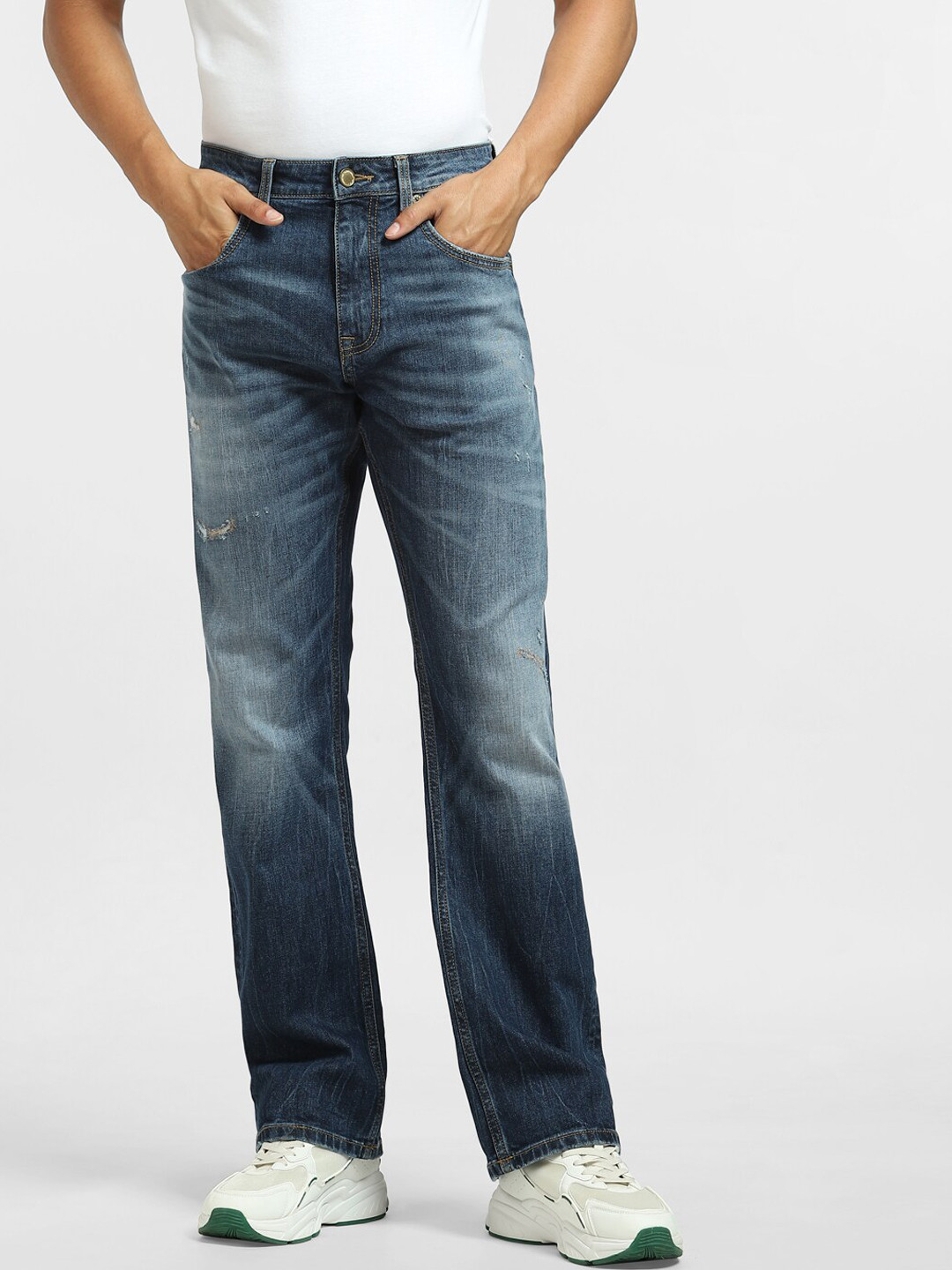 Buy Jack & Jones Men Blue Low Rise Low Distress Heavy Fade Stretchable ...