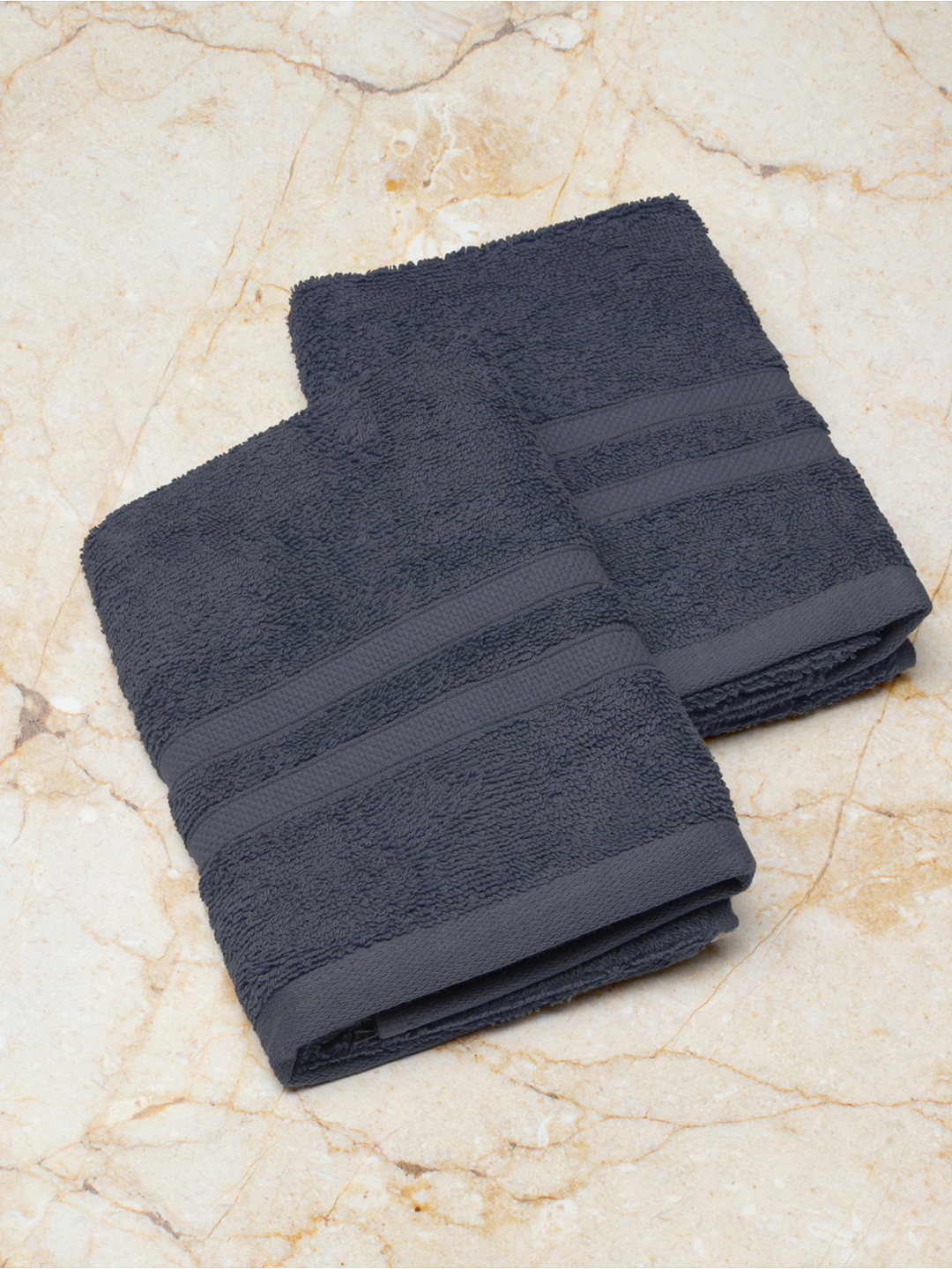 Buy Monte Carlo Set Of 2 Navy Blue Solid 520 GSM Cotton Hand Towels ...