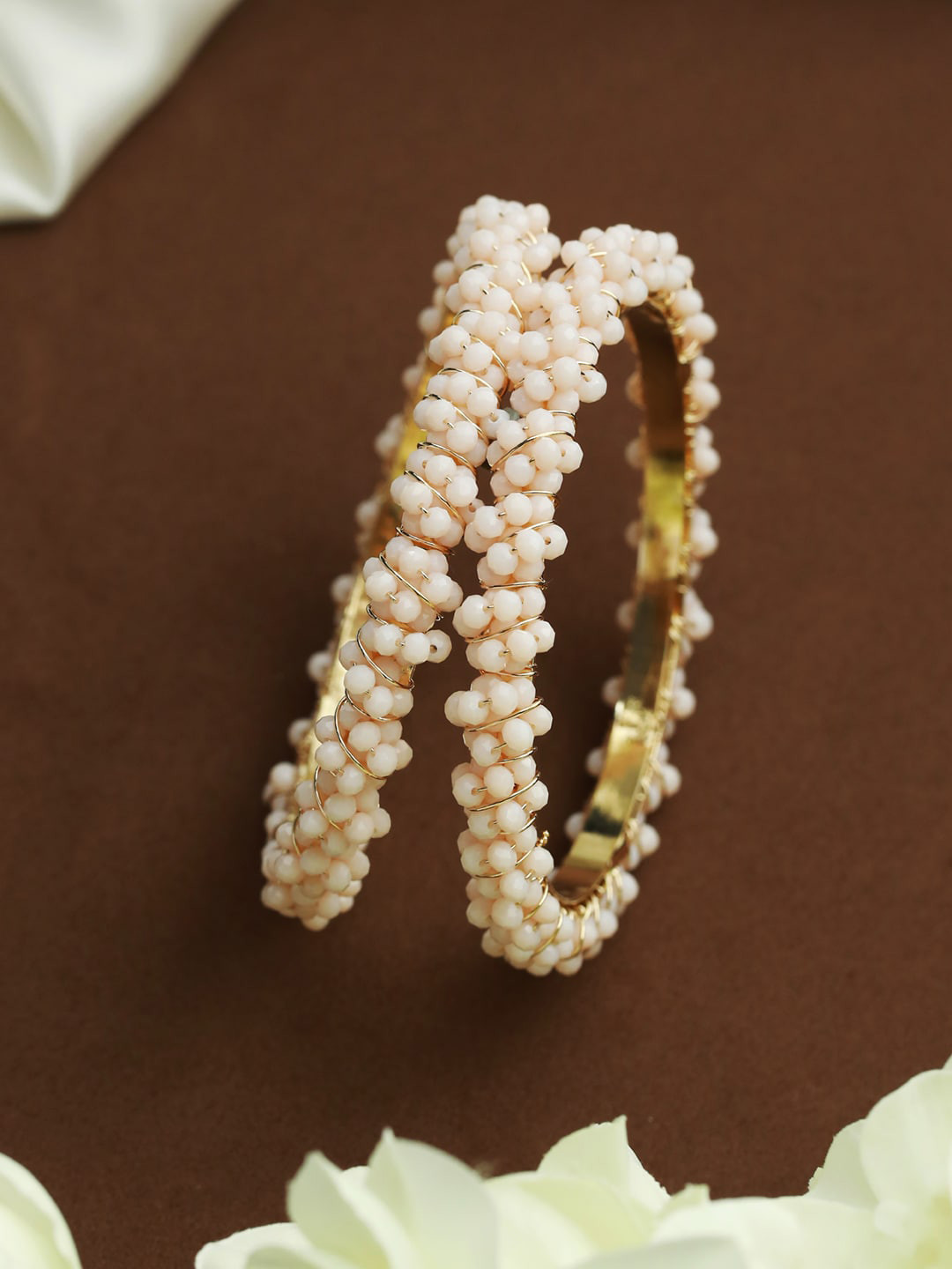 Buy Priyaasi Set Of 2 Gold Plated Pink Pearl Beaded Bangles - Bangle ...