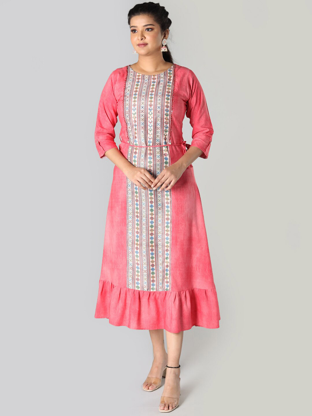 Buy Taruni Pink & White Ethnic Motifs A Line Midi Dress - Ethnic ...
