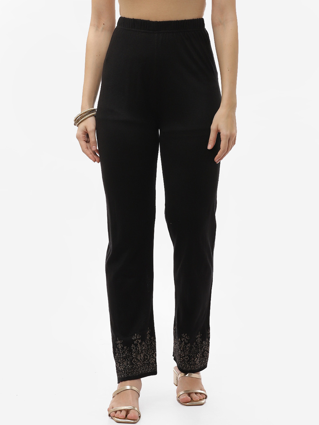 Buy Biba Women Black Relaxed High Rise Trousers - Trousers for Women ...