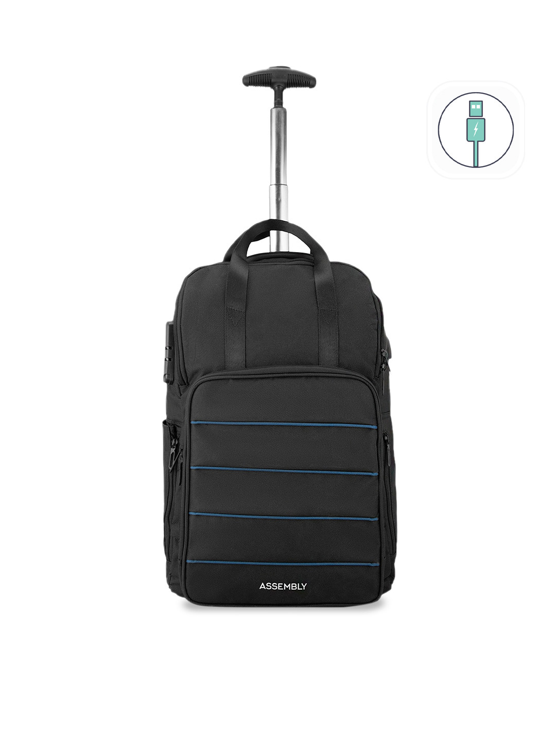Buy Assembly Amok Black Premium Laptop Trolley Backpack With USB ...