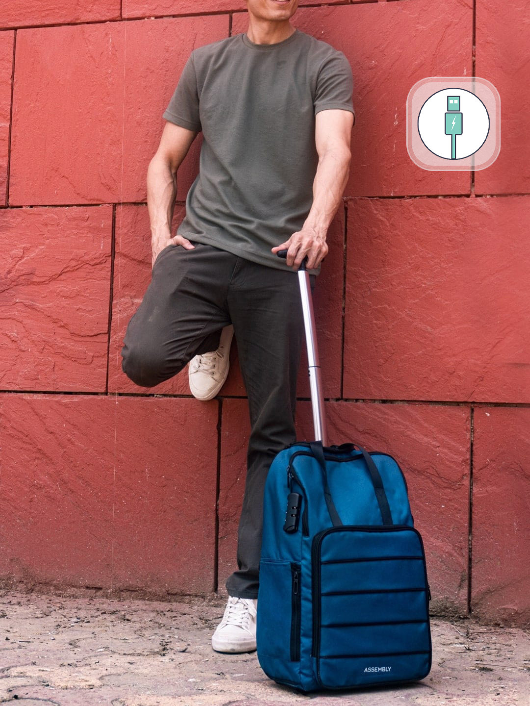 Buy Assembly Unisex Blue Trolley Backpack With USB Charging Port ...