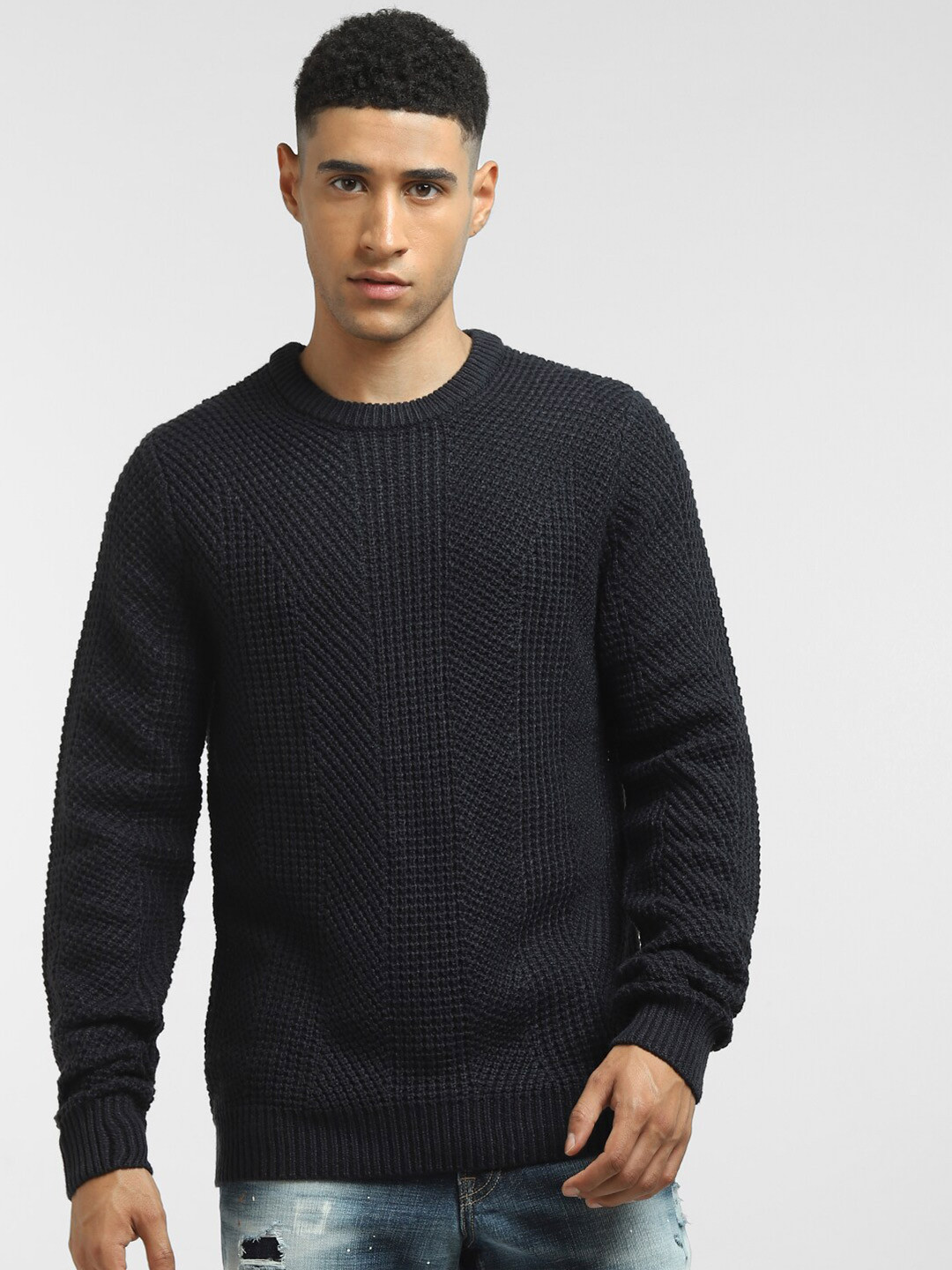 Buy Jack & Jones Men Blue Ribbed Pullover - Sweaters for Men 18916692 ...