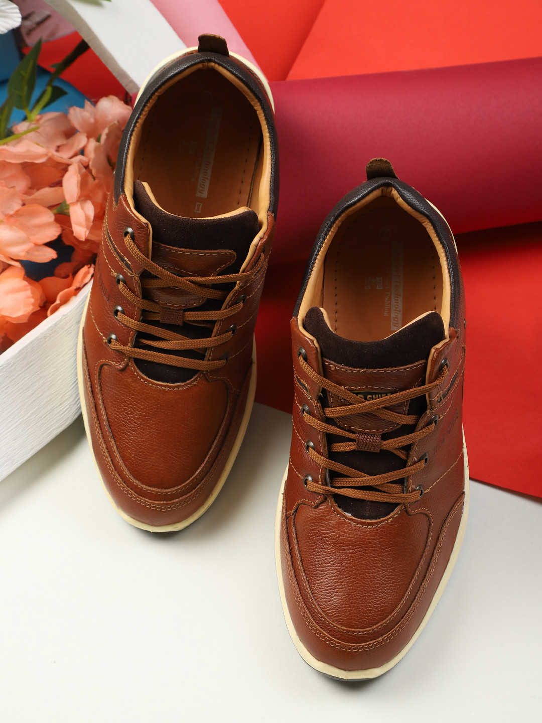 Buy Red Chief Men Tan Perforations Leather Sneakers - Casual Shoes for ...