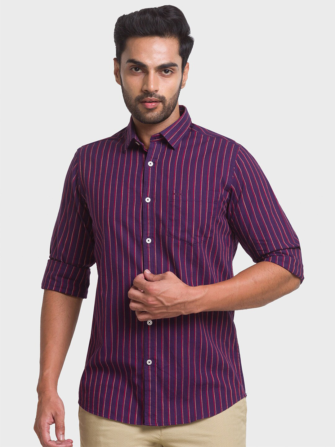 Buy ColorPlus Men Maroon Striped Casual Shirt - Shirts for Men 18920948 ...
