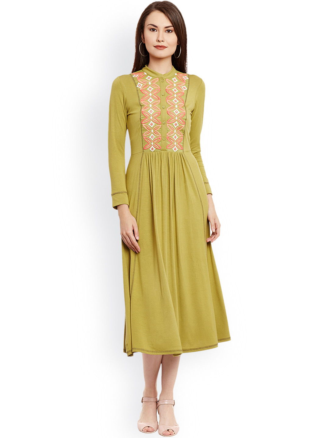 Buy Label Ritu Kumar Women Green Solid A Line Dress - Dresses for Women ...