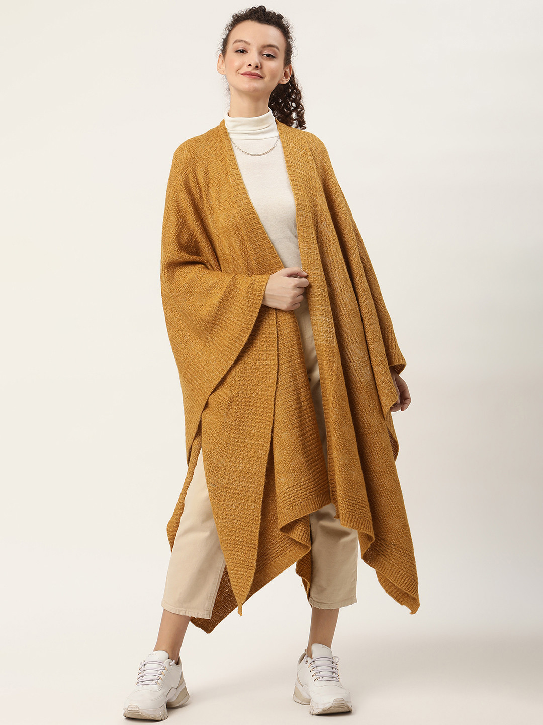 Buy American Eye Women Mustard Yellow Self Design Longline Shrug ...