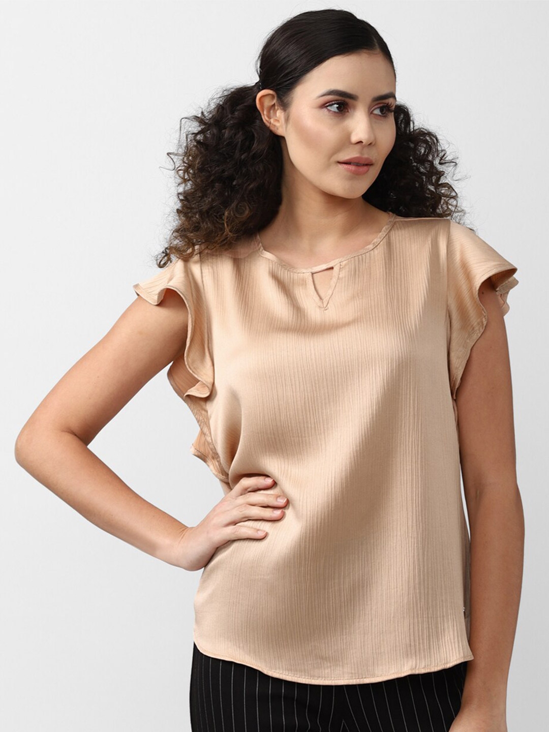 Buy Van Heusen Woman Peach Coloured Keyhole Neck Top Tops For Women