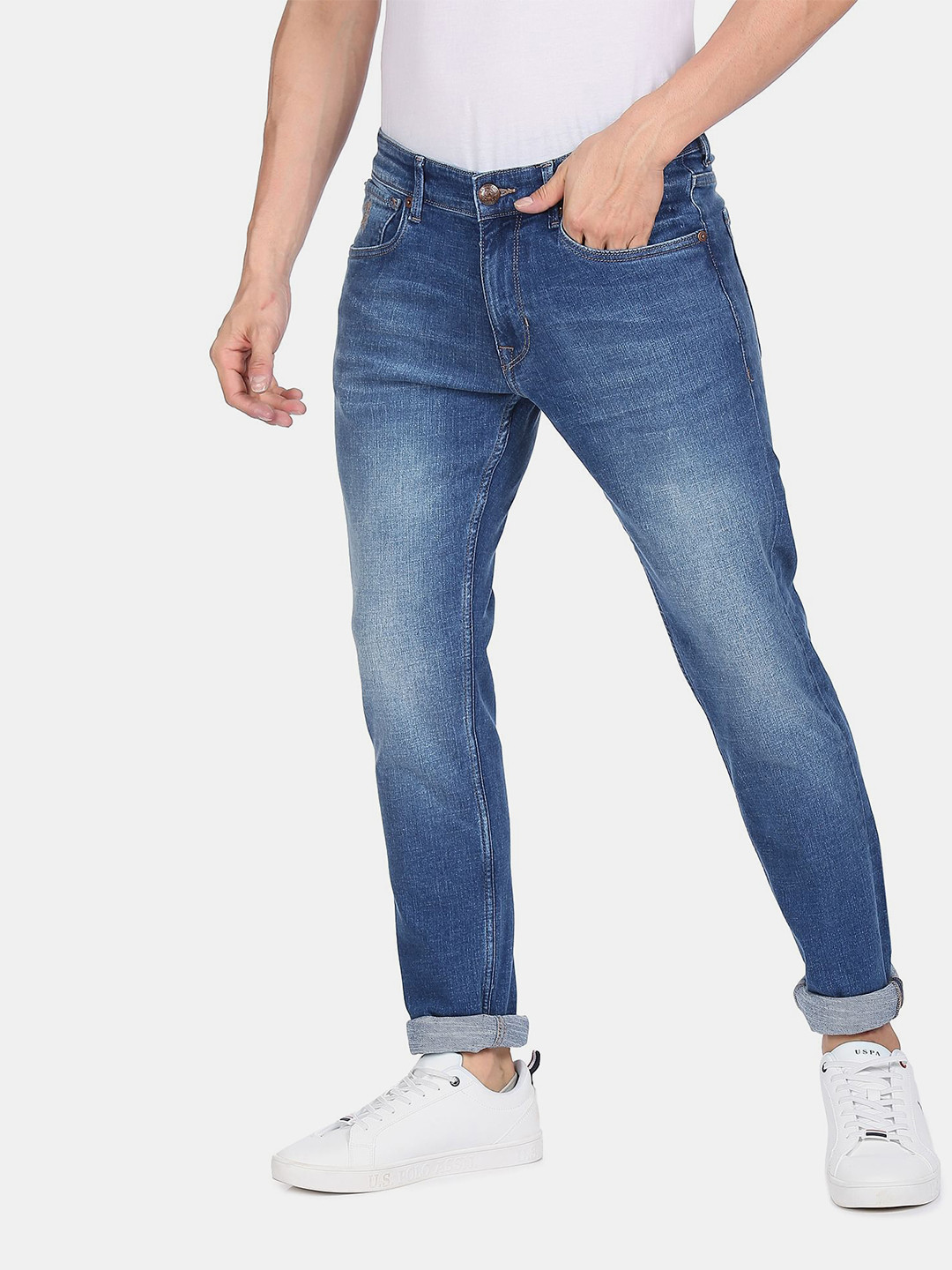 Buy U.S. Polo Assn. Denim Co.Men Blue Slim Fit Low Distress Light Fade ...