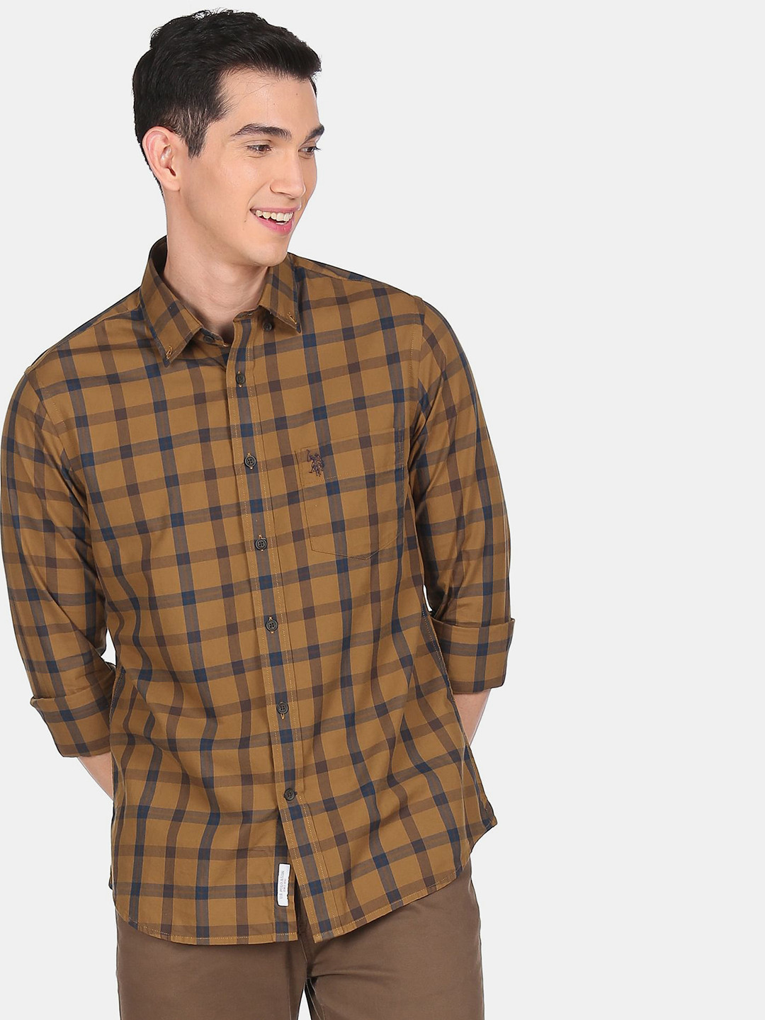 Buy U S Polo Assn Men Yellow Tartan Checks Checked Casual Shirt ...