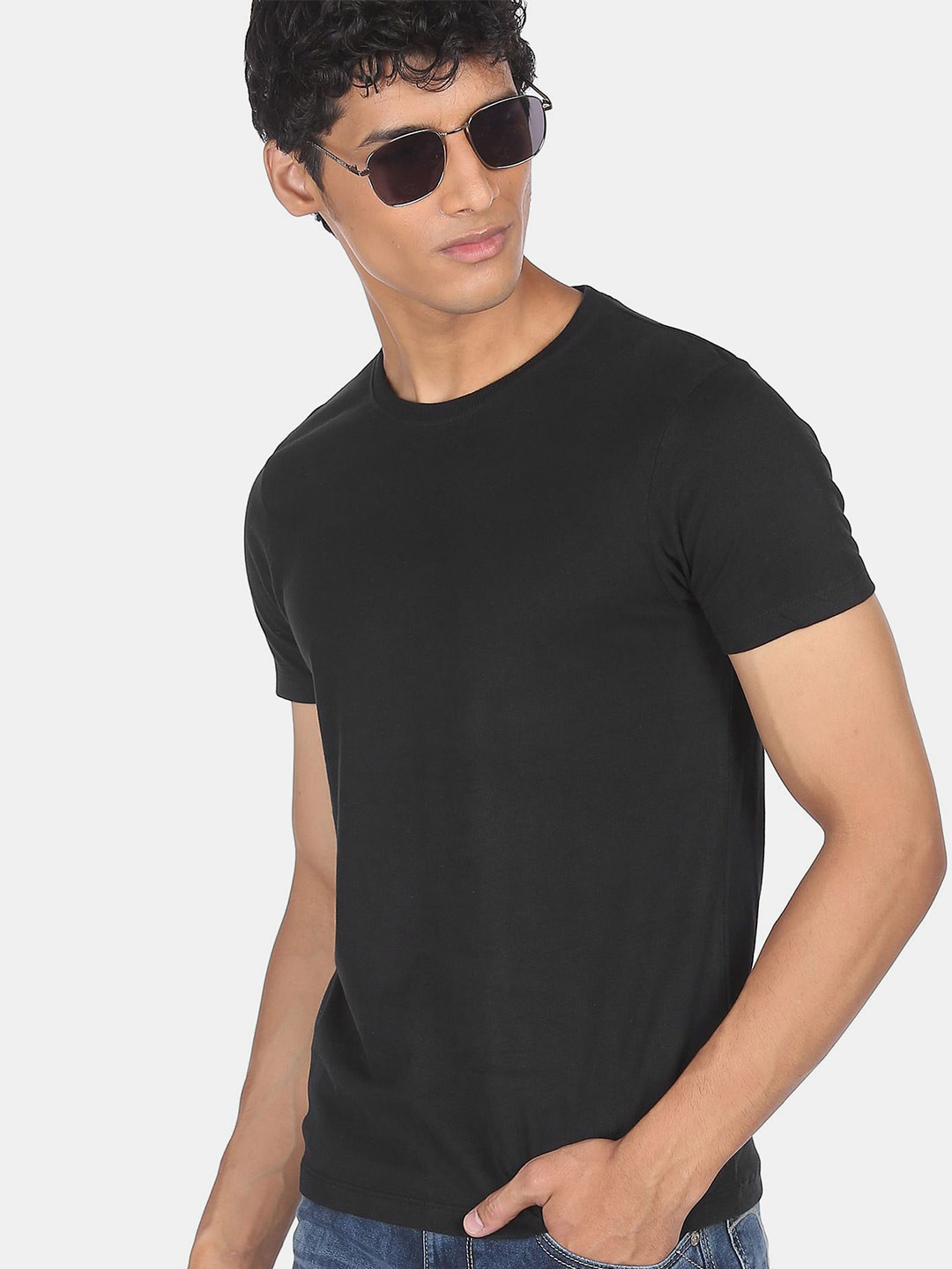 Buy Flying Machine Men Black Pure Cotton T Shirt - Tshirts for Men ...