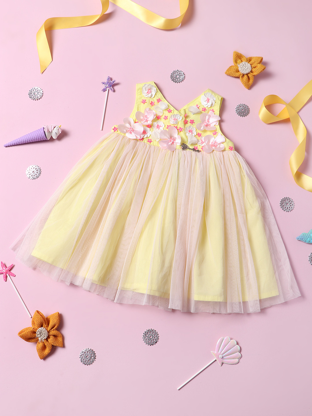 Buy Nauti Nati Girls Yellow Embellished Cotton& Net Dress - Dresses for ...