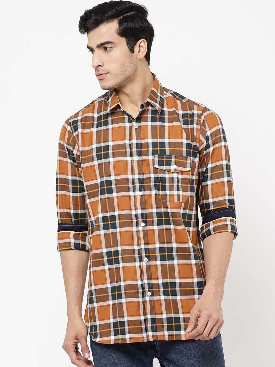 Buy STROP Men Orange Tartan Checked Casual Shirt - Shirts for Men ...