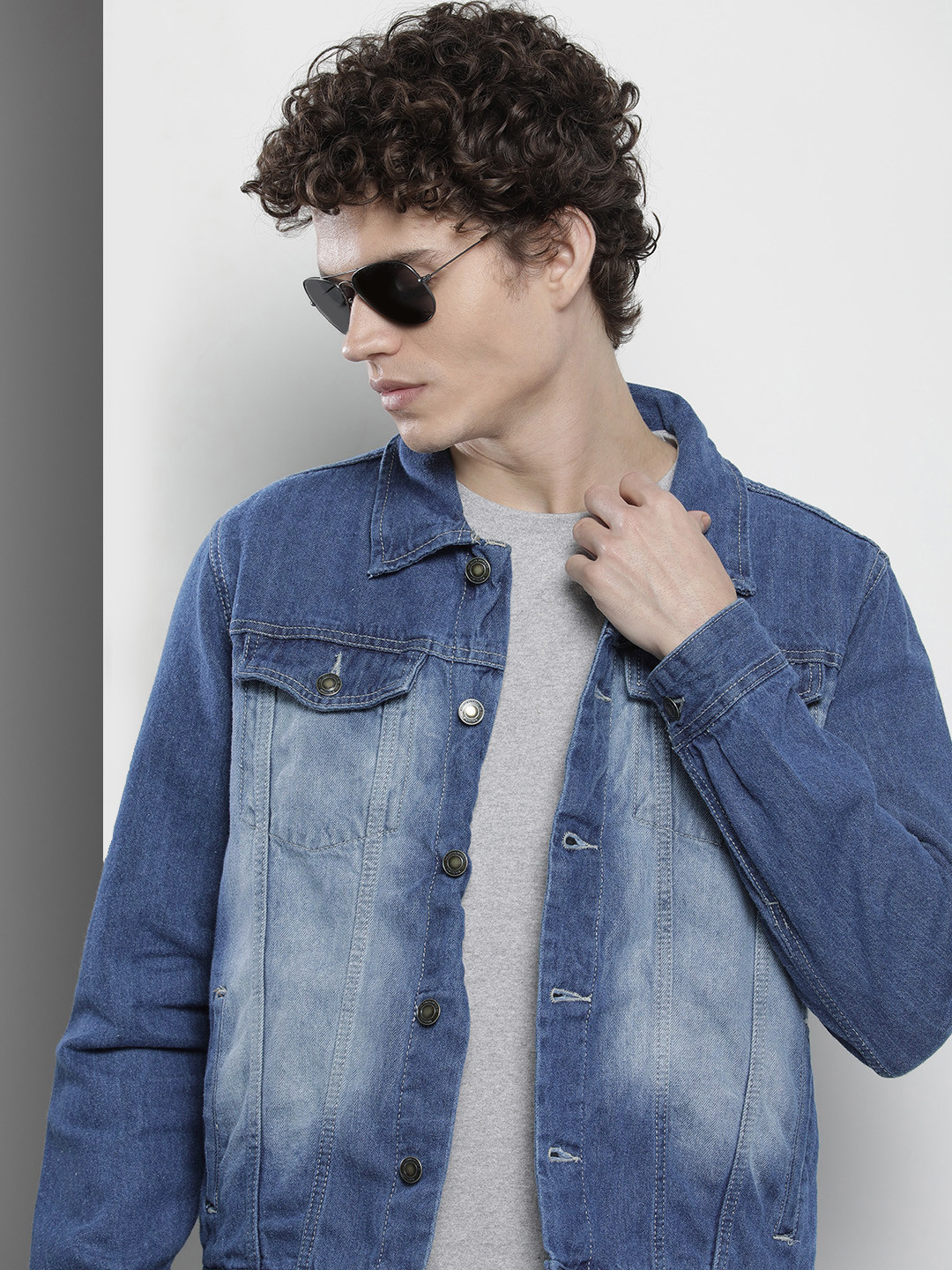 Buy The Indian Garage Co Men Blue Cotton Washed Denim Jacket - Jackets ...