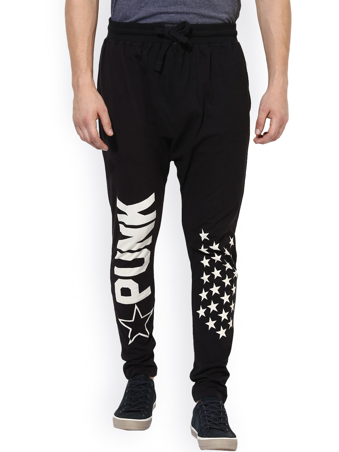 Buy PUNK Men Black Relaxed Regular Fit Printed Joggers - Trousers for ...