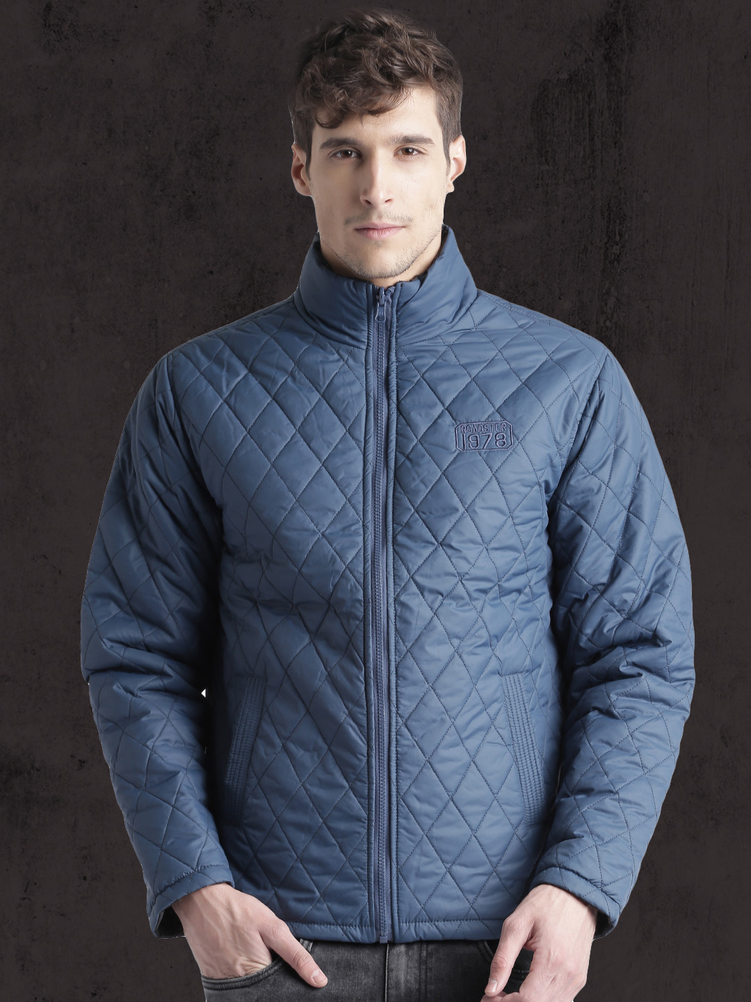 Buy Roadster Men Teal Blue & Black Puffer Reversible Jacket - Jackets ...
