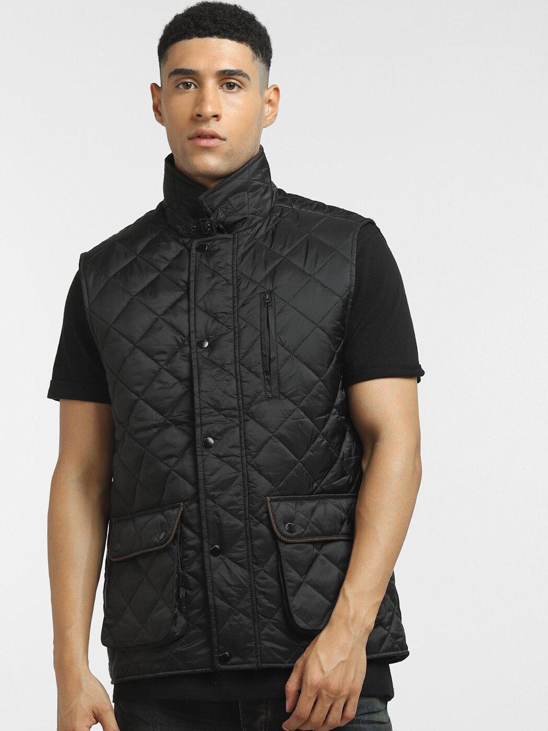 Buy Jack & Jones Men Black Quilted Sleeveless Jacket - Jackets for Men ...