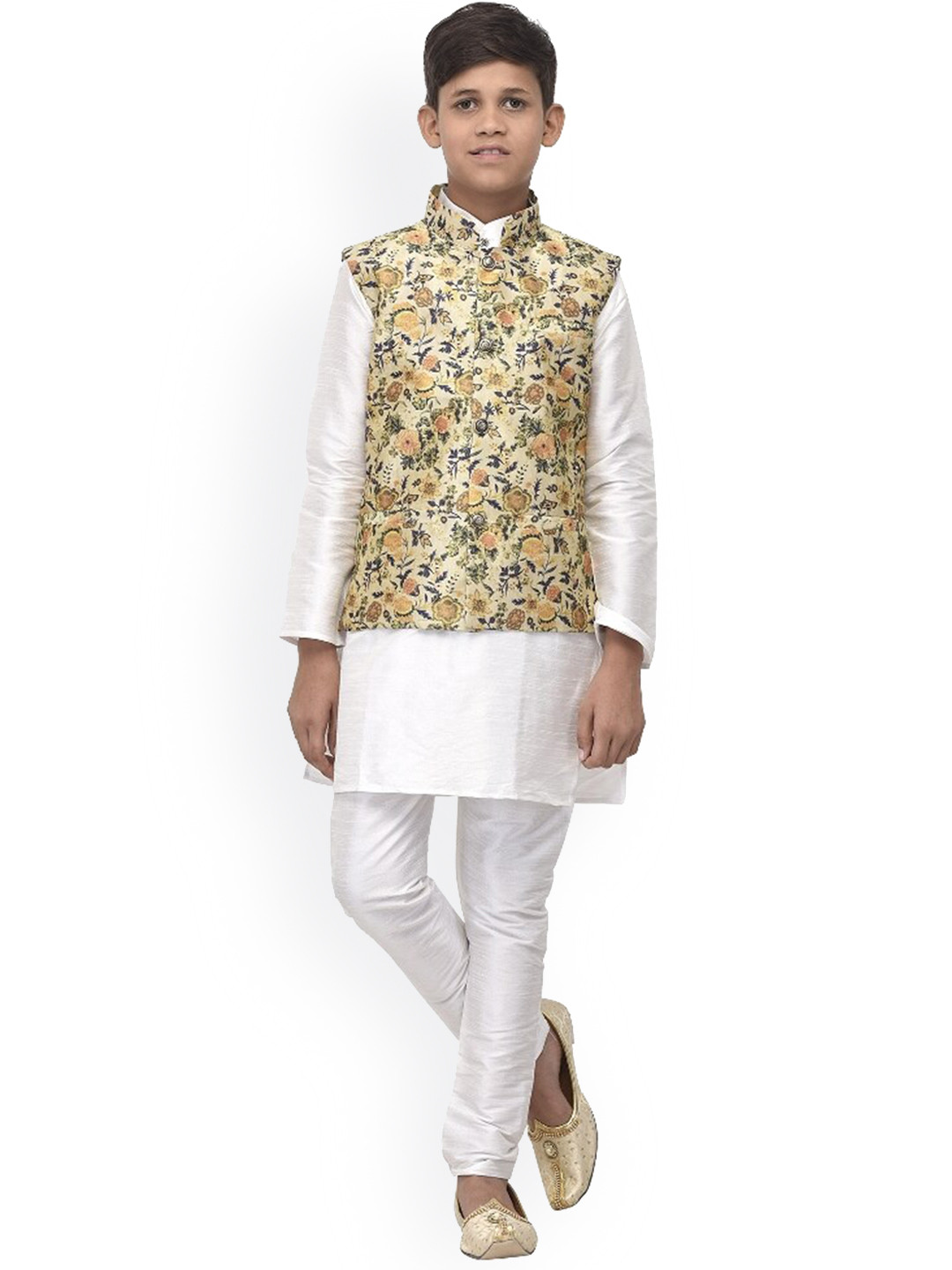 Buy Benstoke Boys White Embroidered Kurta With Pyjamas AND WAISTCOAT ...