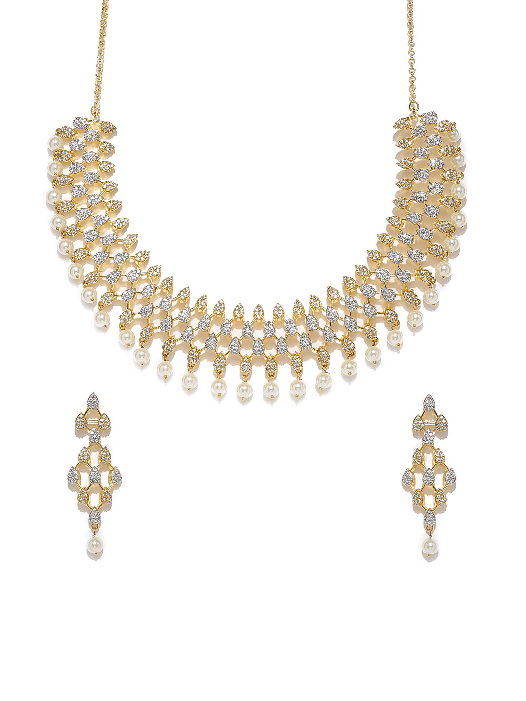 Buy Zaveri Pearls Gold Toned CZ Stone Studded Jewellery Set - Jewellery ...