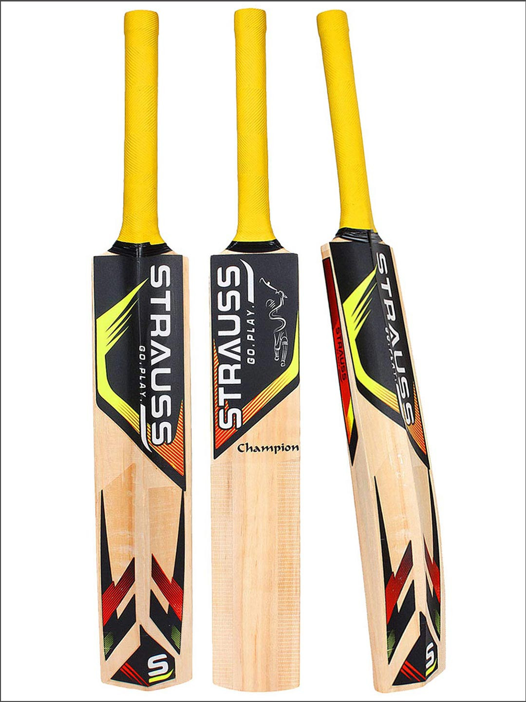 Buy STRAUSS Kids Beige & Yellow Printed Kashmir Willow Cricket Bats ...