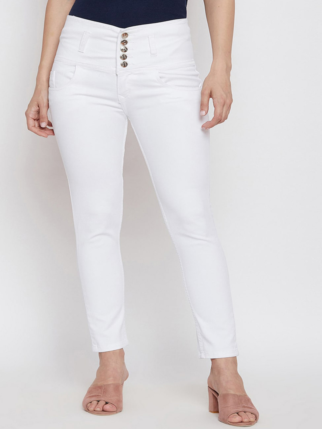 Buy Nifty Women White Solid Slim Fit Mid Rise Jeans - Jeans for Women ...