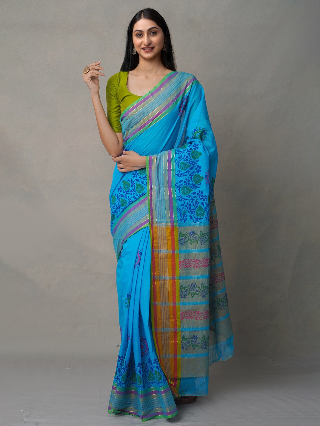Buy Unnati Silks Blue & Orange Ethnic Motifs Pure Cotton Mangalagiri ... Buy Unnati Silks Blue & Orange Ethnic Motifs Pure Cotton Mangalagiri ...