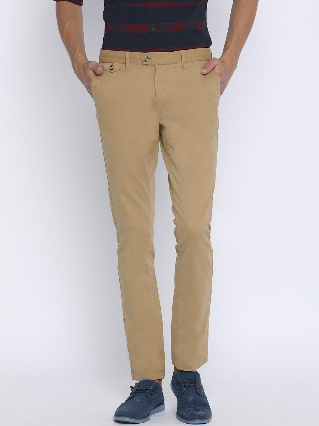 Buy Basics Men Khaki Tapered Fit High Rise Trousers - Trousers for Men ...