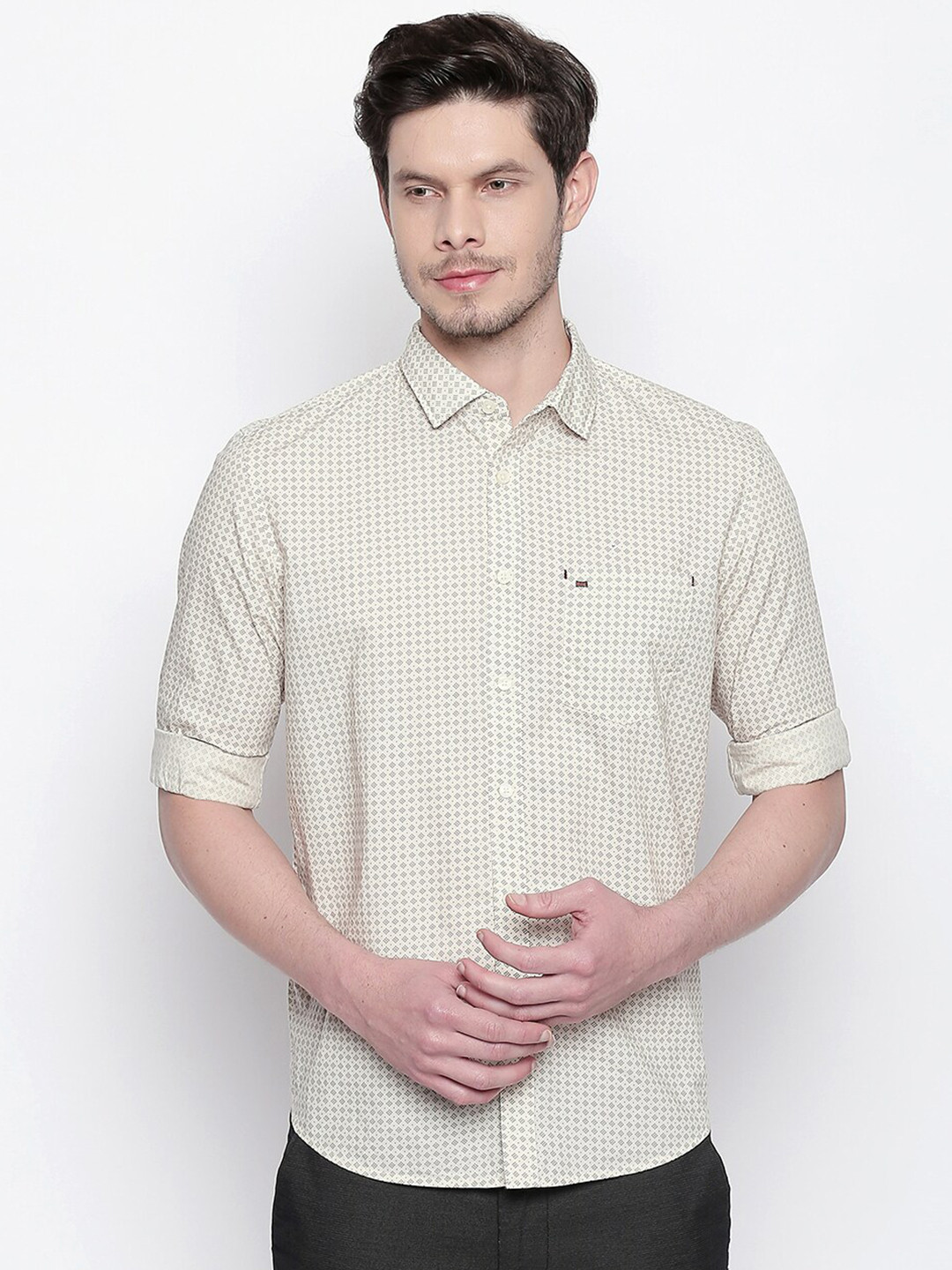 Buy Basics Men Beige Slim Fit Printed Casual Shirt - Shirts for Men ...