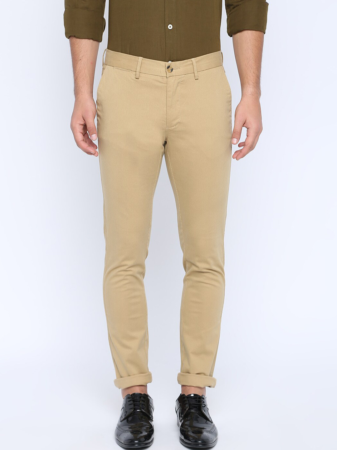 Buy Basics Men Beige Skinny Fit Low Rise Chinos Trousers - Trousers for ...