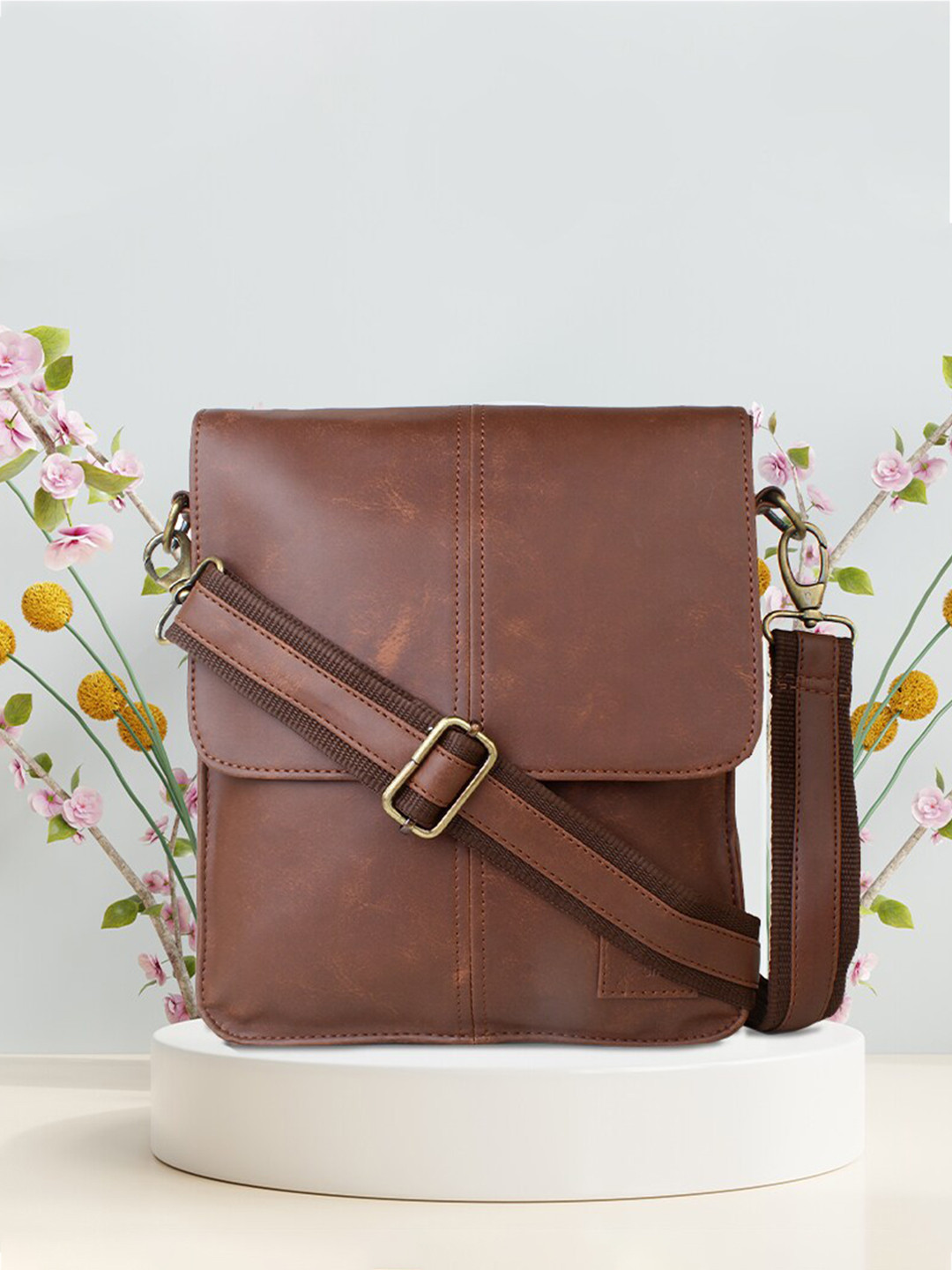 Buy Yelloe Men Tan Structured Messenger Bag - Messenger Bag for Men ...