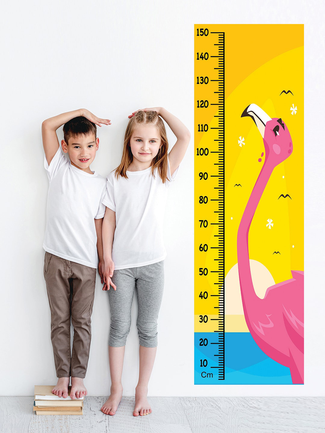 Buy WENS Kids Yellow And Pink Flamingo Height Chart Vinyl Wall Sticker ...