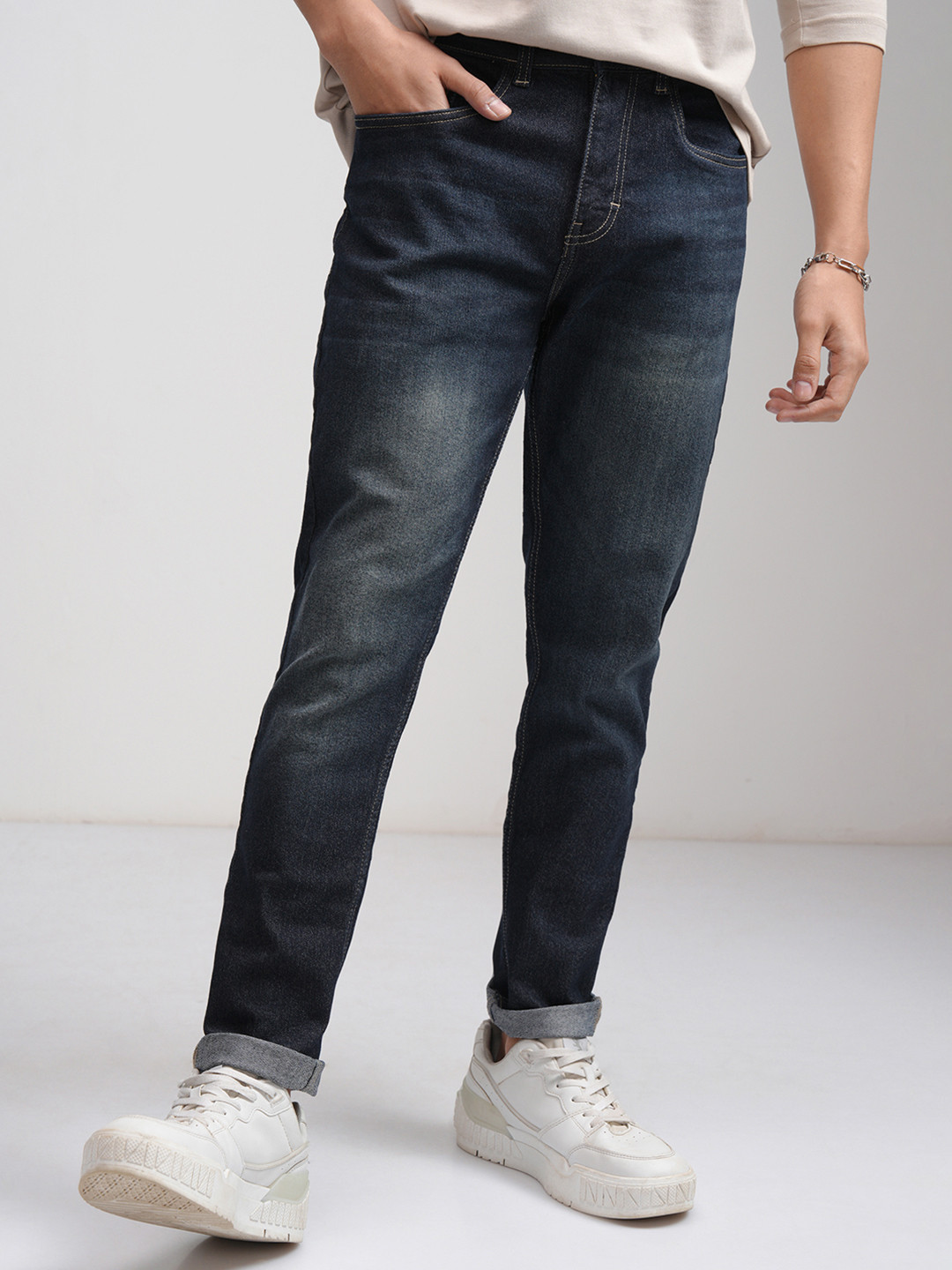 Buy KETCH Men Blue Tapered Fit Clean Look Light Fade Stretchable Jeans ...