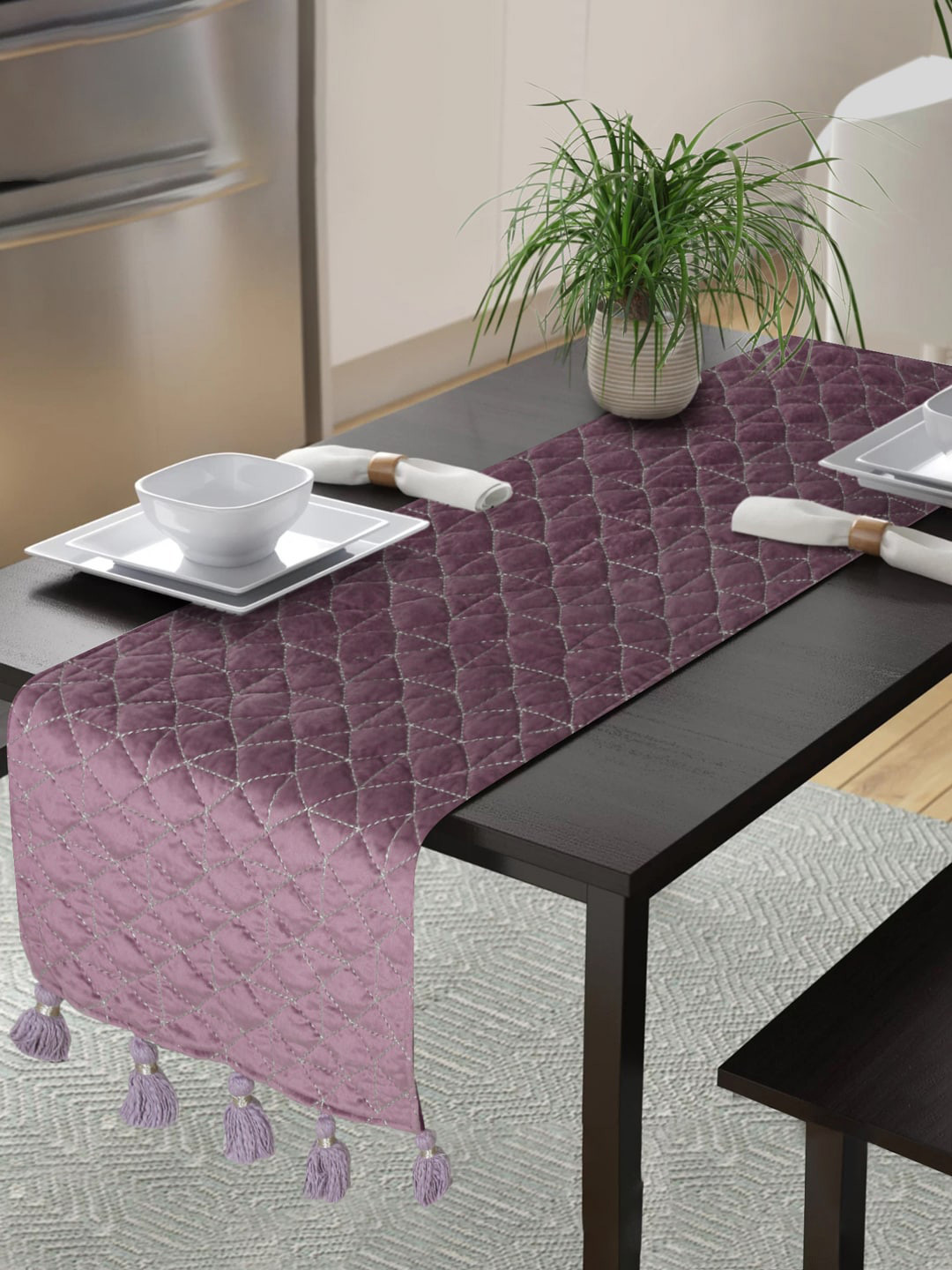 Buy Eyda Mauve Quilted 6 Seater Decorative Table Runner - Runners for ...