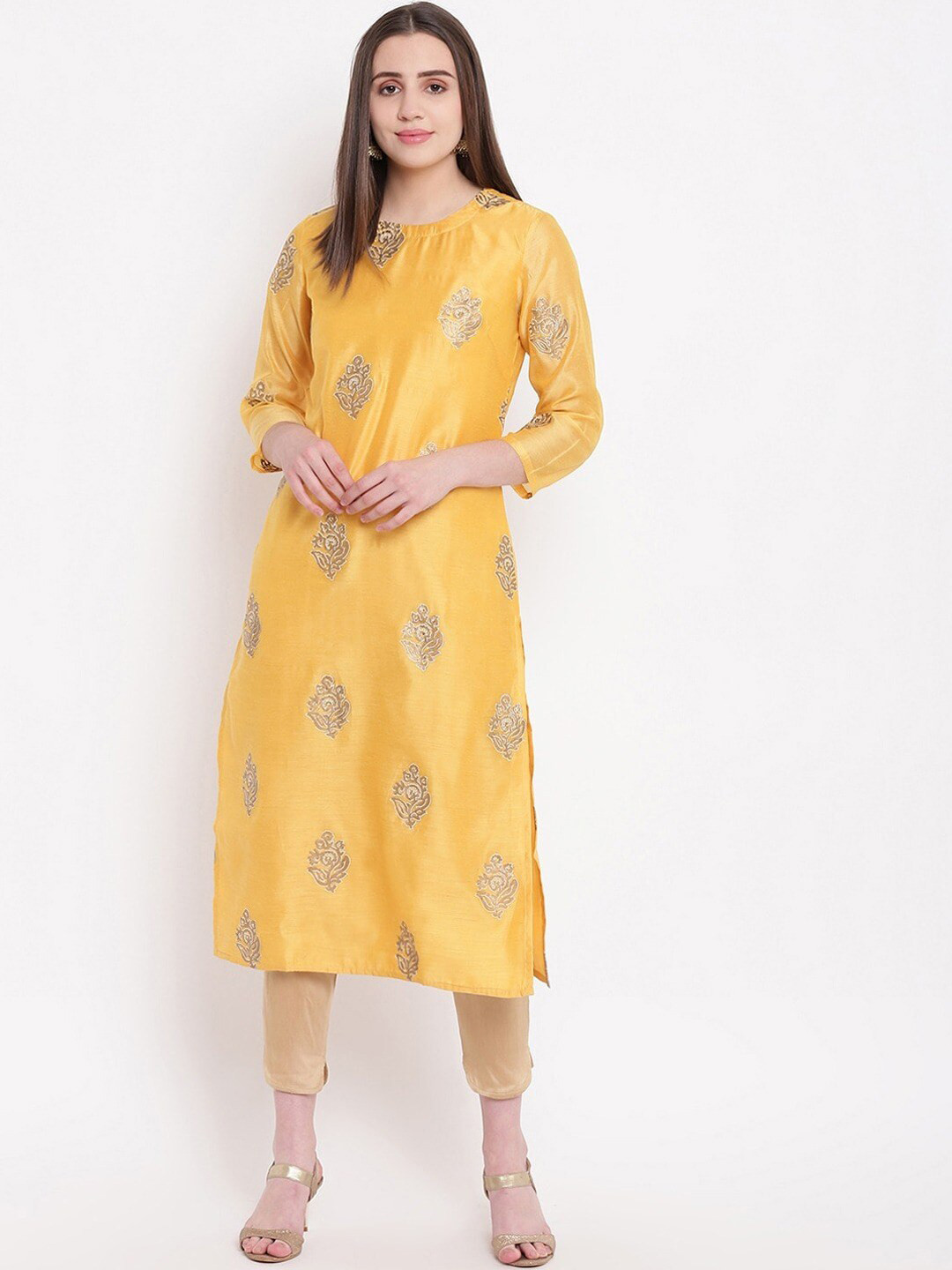 Buy Be Indi Women Yellow Ethnic Motifs Printed Kurta - Kurtas for Women ...