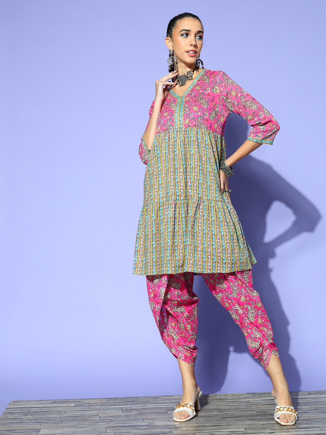 Buy Anouk Women Ethnic Motifs Pure Cotton Print Mix Kurta Set Kurta
