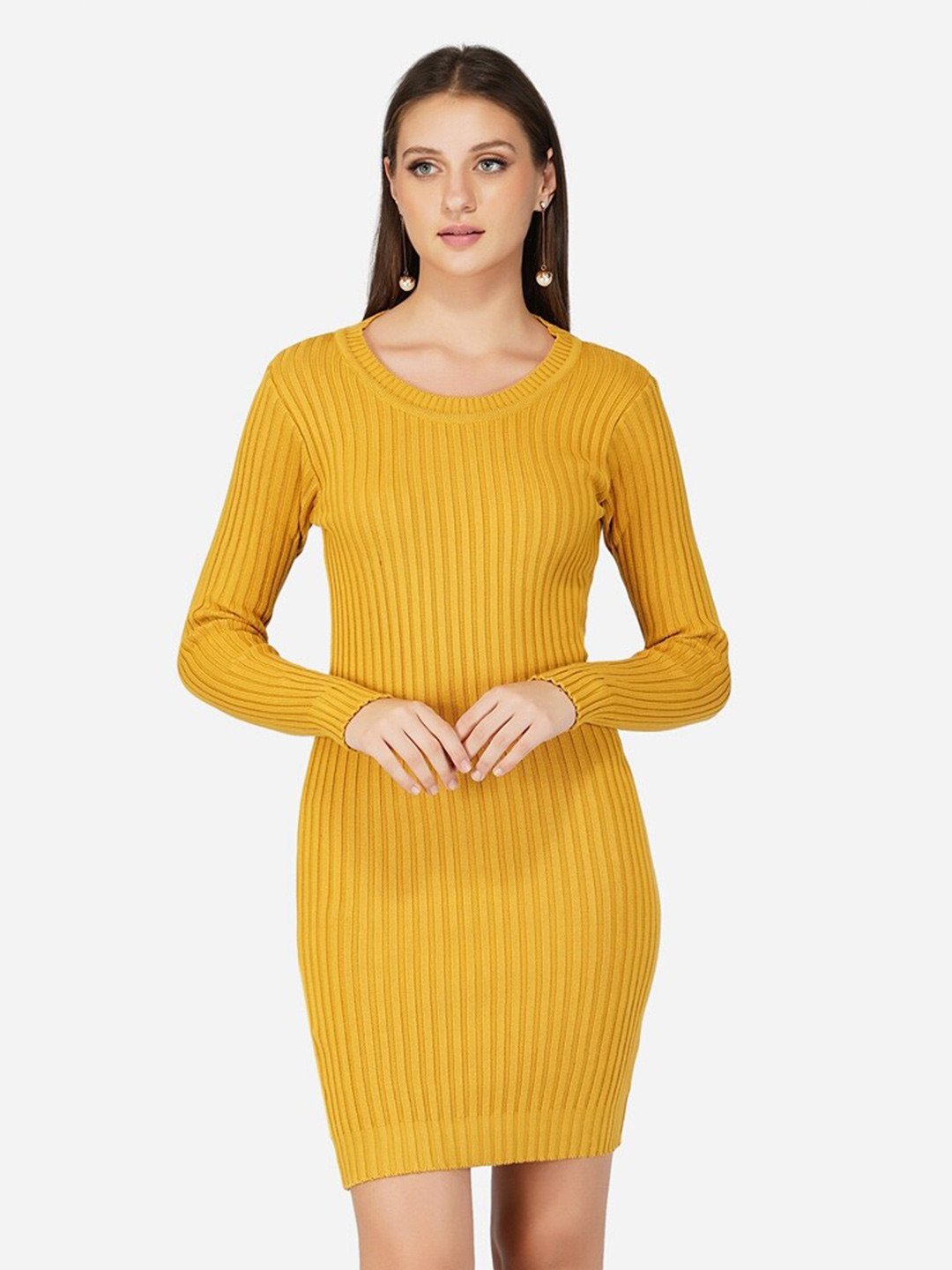 Buy JoE Hazel Mustard Yellow Striped Bodycon Dress - Dresses for Women ...