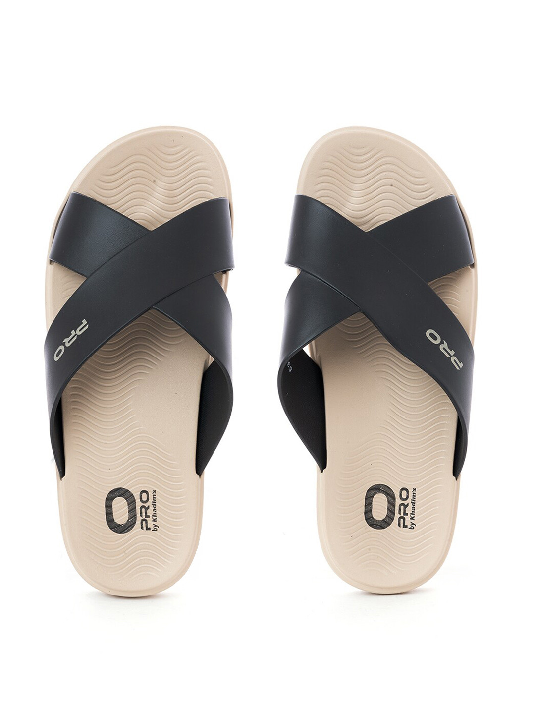 Buy Khadims Men Black & Cream Coloured Rubber Slip On Slide Slippers ...