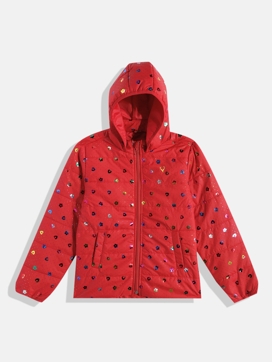 Buy Allen Solly Junior Girls Red Embellished Puffer Jacket - Jackets ...