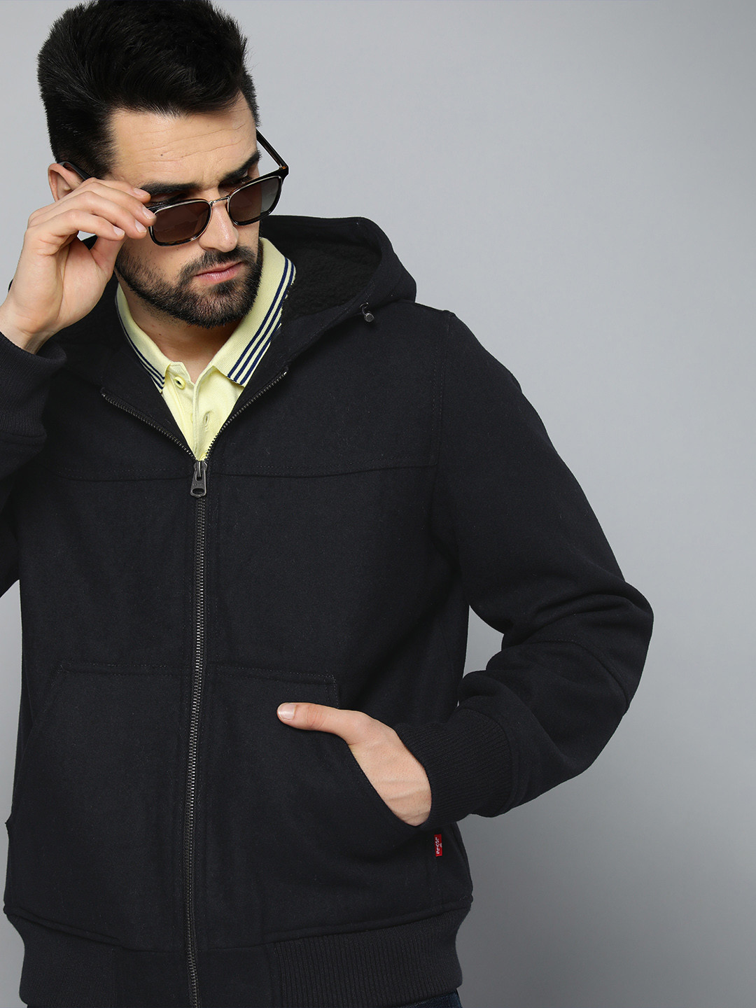 Buy Levis Men Navy Blue Solid Hooded Bomber Jacket - Jackets for Men ...