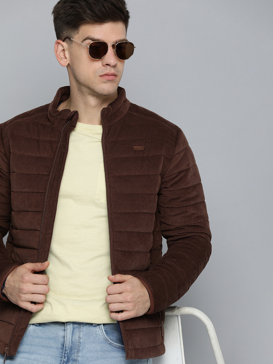 Buy Levis Men Coffee Brown Solid Corduroy Padded Jacket - Jackets for ...