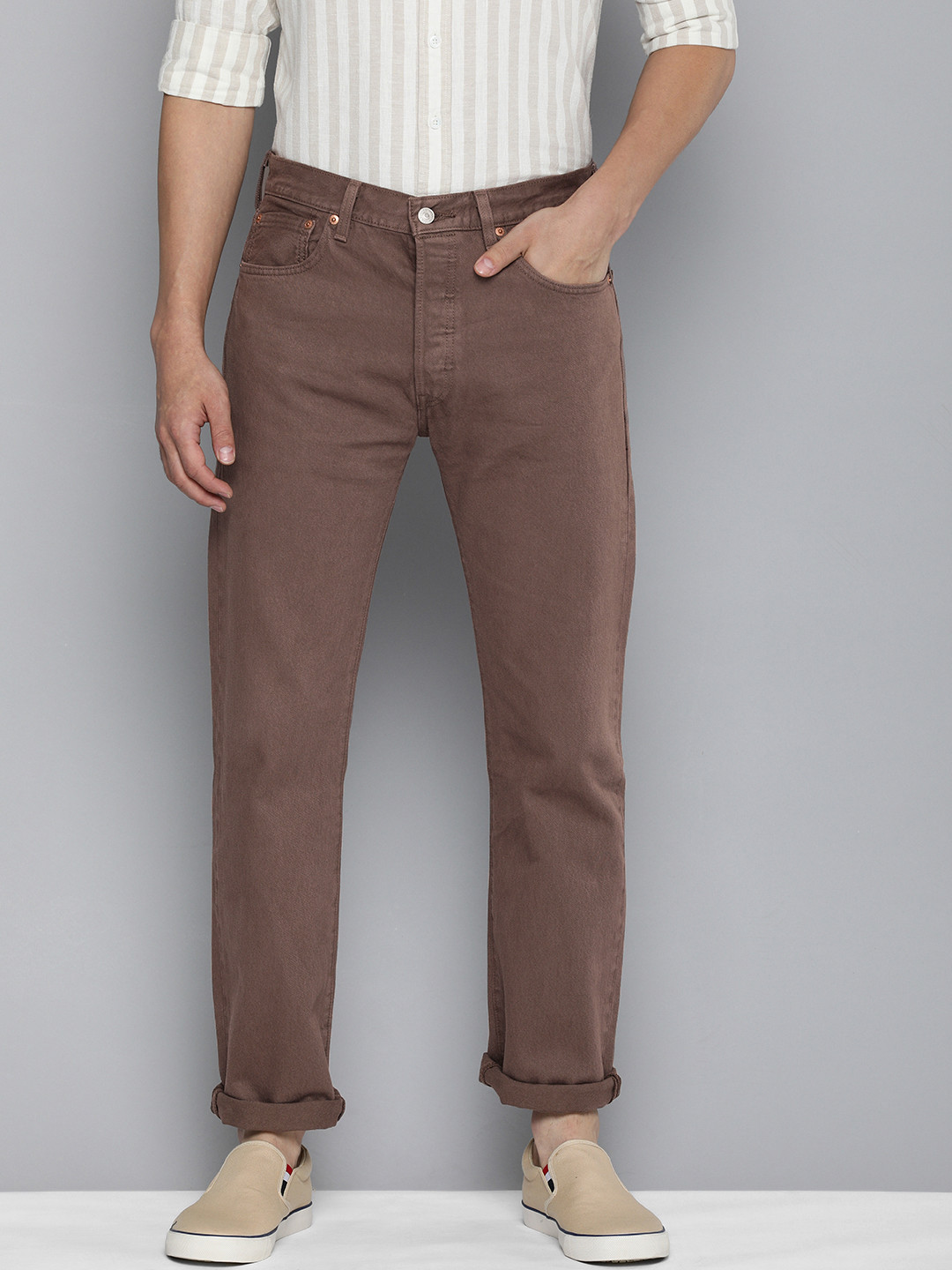 Buy Levis Men Brown 501 Original Straight Fit Jeans - Jeans for Men ...