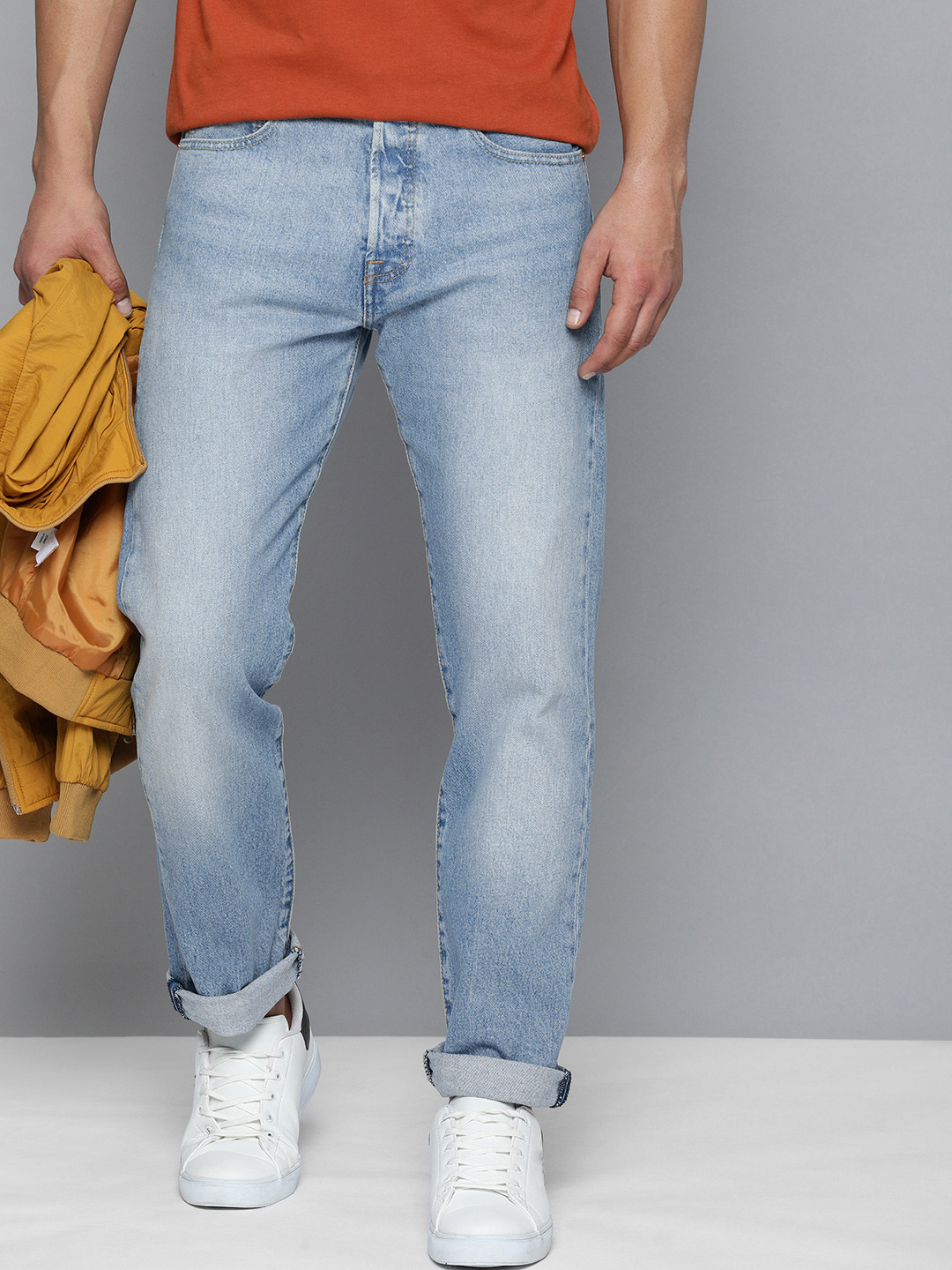 Buy Levis Men Blue 501 Original Fit Mid Rise Light Fade Stretchable ...